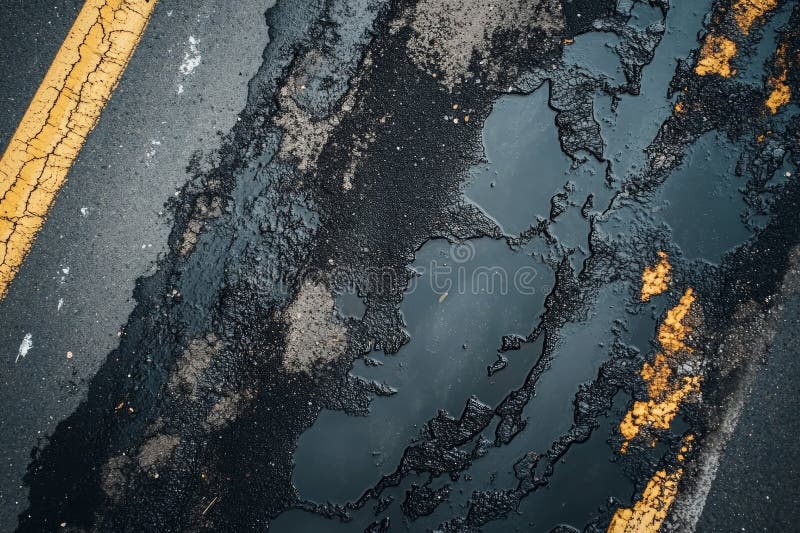 Rough Asphalt Texture with Puddles in Low Light. Artificial ...