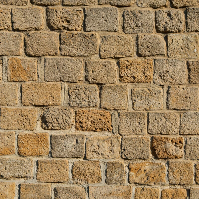 Rough, Beige Stone Bricks Form a Tightly Arranged Wall. Each Brick is Rectangular, Stock ...