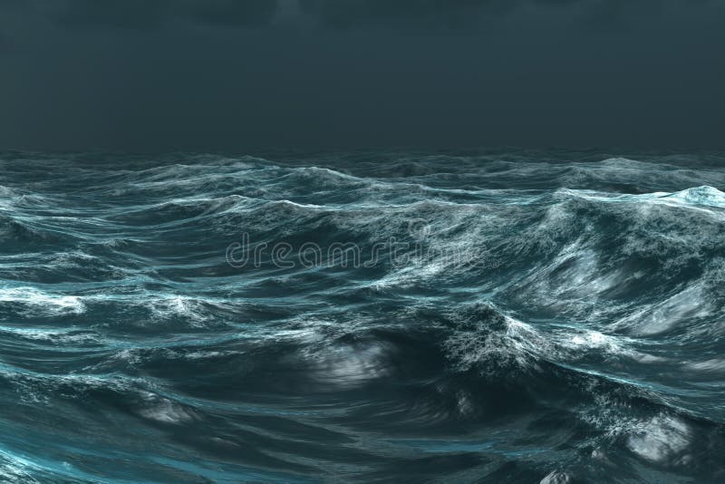Rough Blue Ocean Under Dark Sky Stock Illustration - Illustration of ...