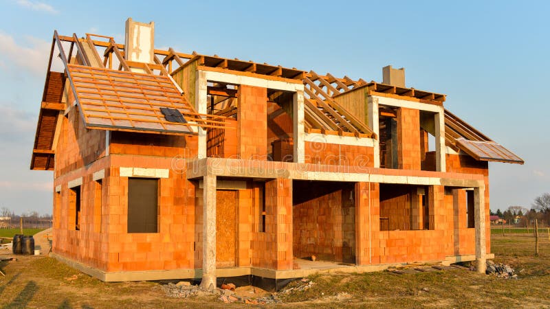 Rough Brick Building House Under Construction Stock Image - Image of ...