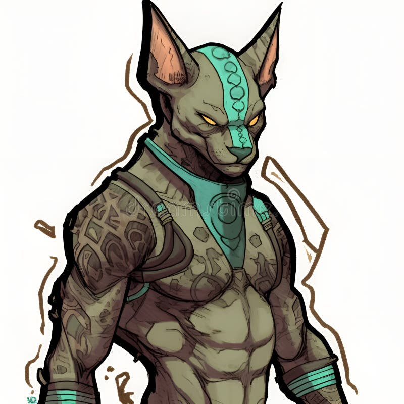 Rough Color Sketch, Humanoid Sphynx Hulk Warrior Cat, Body Builder ...