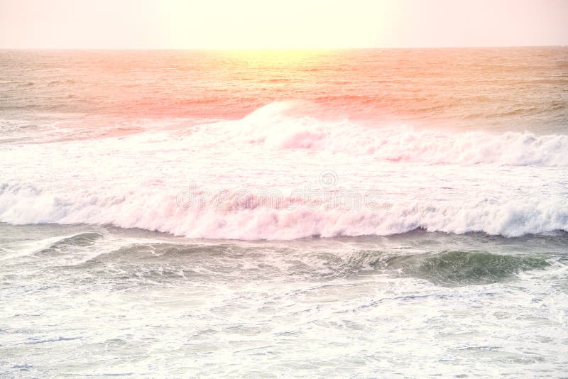 Rough Colored Ocean Wave Falling Down at Sunset Stock Image - Image of ...