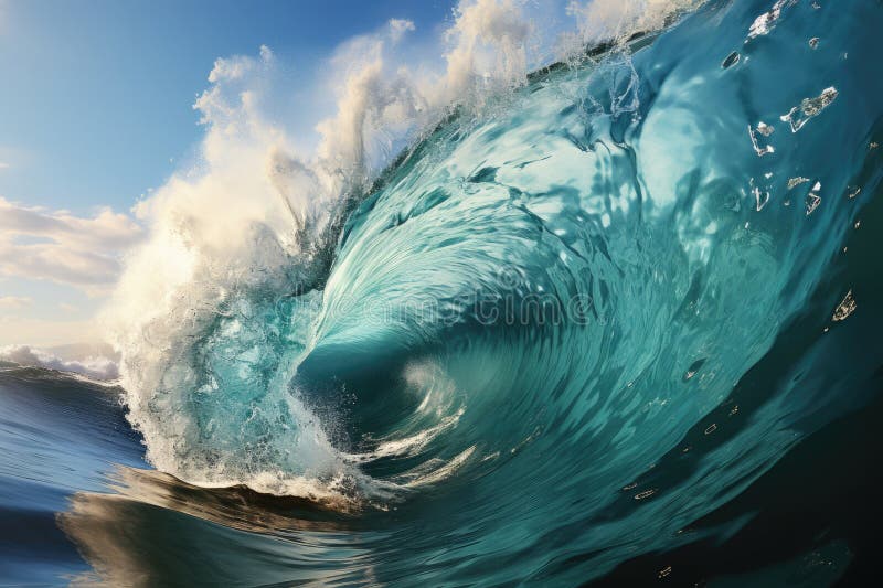 Rough Colored Ocean Wave Falling Down at Sunset Time Stock Illustration ...