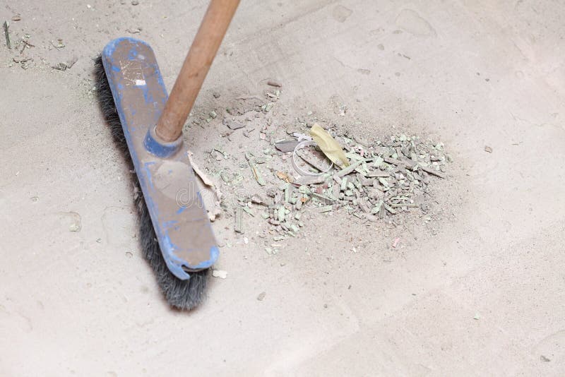 Rough Concrete at a Job Site Using a Large Broom Stock Image - Image of ...