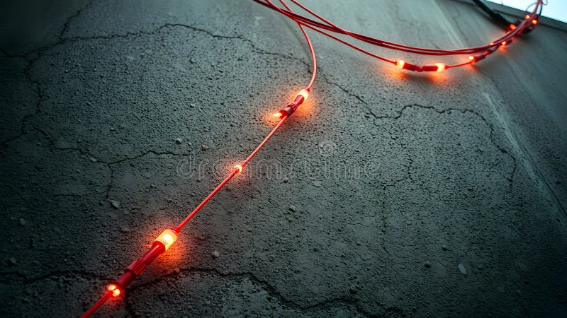 A Rough Concrete Wall with Red Power Lines Running through it Stock ...