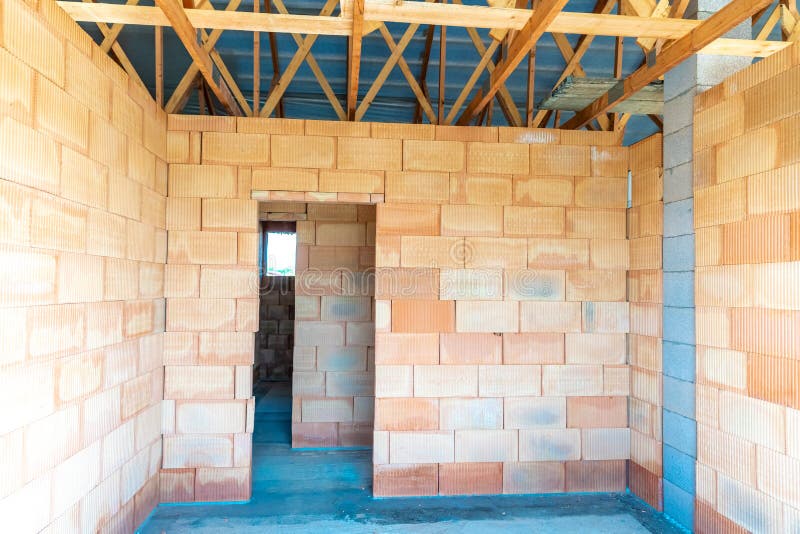 Rough Construction of a Brick Family House Stock Photo - Image of ...