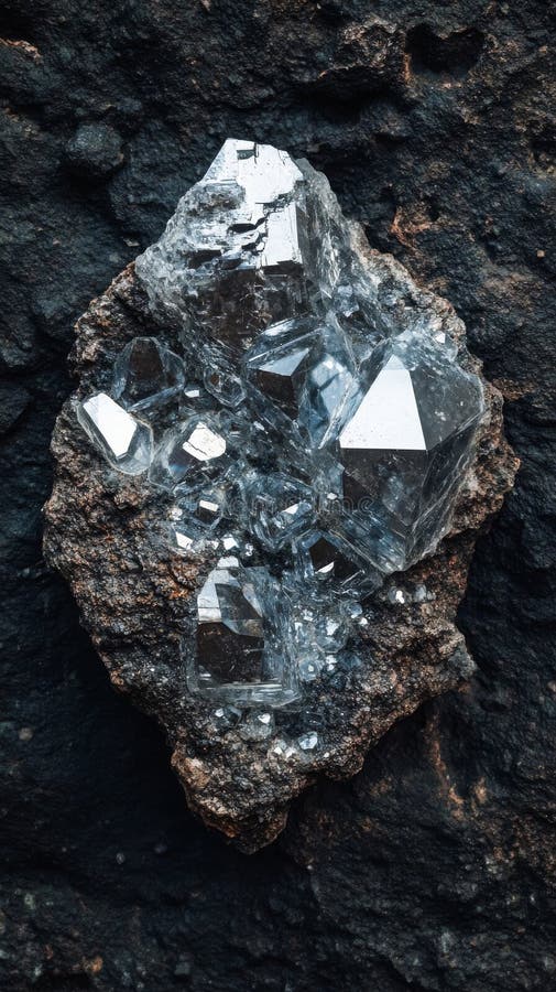 Rough Crystal Formation on Dark Rock Surface, Geological Study Concept ...