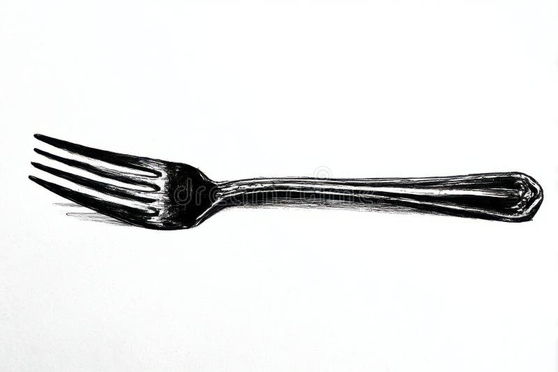 Rough 2D Dinner Fork Ink Sketch in Black Ink on Stock Illustration ...