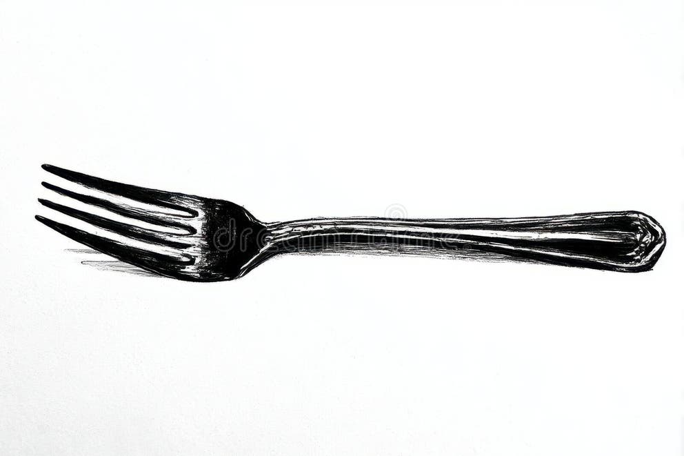 Rough 2D Dinner Fork Ink Sketch in Black Ink on Stock Illustration ...