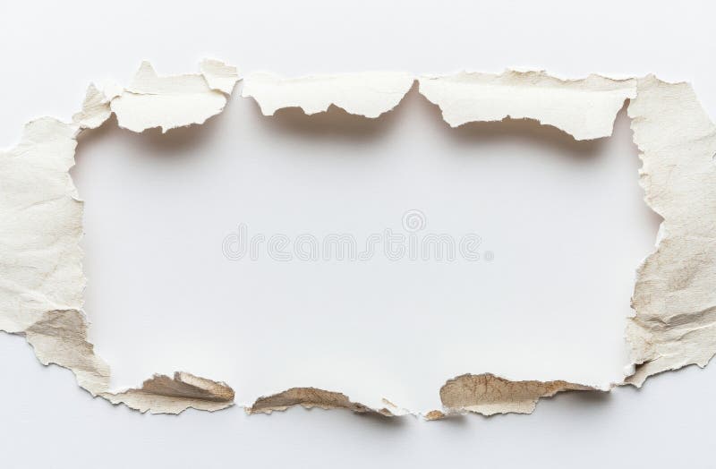 A Rough-edged Hole in a Ripped Piece of Paper, Displayed on a White ...