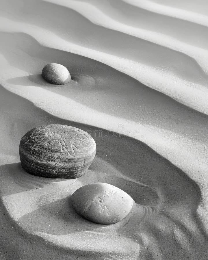 The Rough Edges of the Pebbles Stand Out Against the Smooth Sand. Black ...