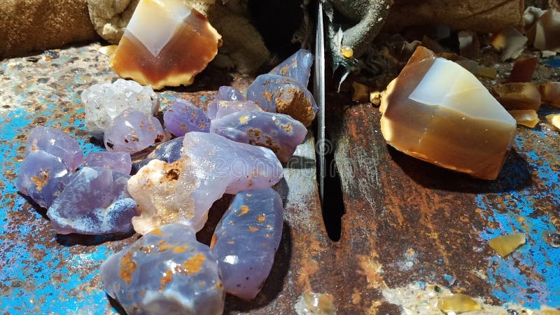 Rough Gemstone Cutting - Lapidary Process Stock Image - Image of wood ...