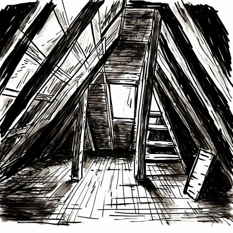 Rough Hand Drawn Sketch of a Simple Attic Design Concept Stock ...