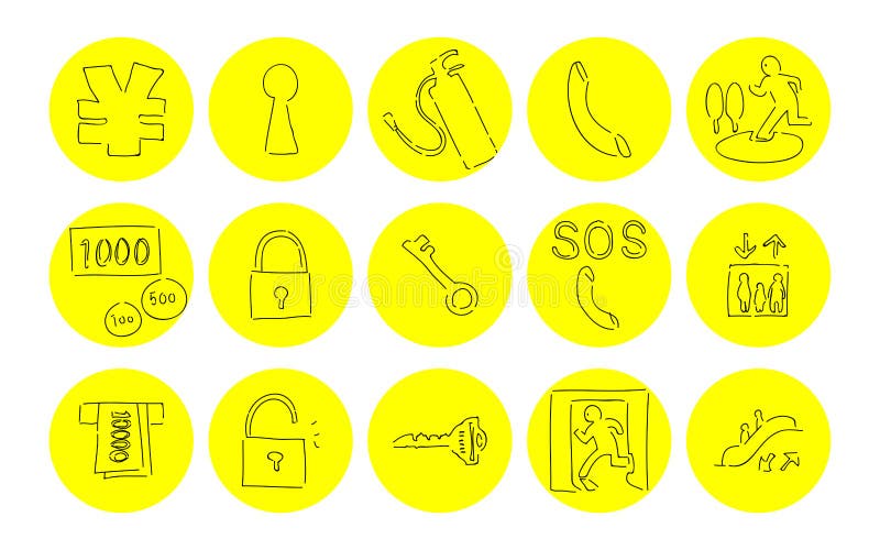 Rough Handwriting Icon Set: Security and Money Vector Illustrations ...