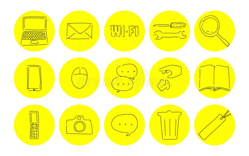 Rough Handwritten Icon Set: Vector Illustration of Computer and Speech ...