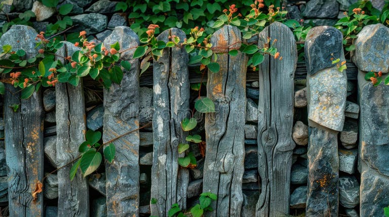 Rough-hewn stone fence stock image. Image of tree, garden - 322060981