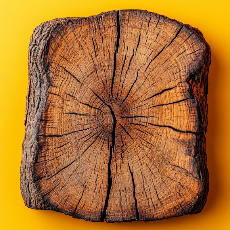 Rough-Hewn Walnut Slab, Vibrant Grain on Yellow. Cross Section ...