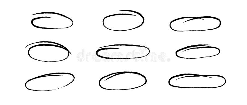 Rough Highlight Circles Set. Doodle and Scribble Ellipses Collection ...