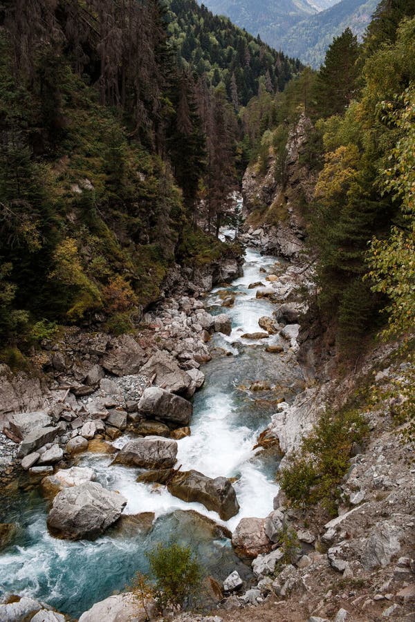 Rough Mountain River Flows through the Gorge. Beautiful Landscape Stock ...
