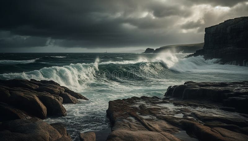 Rough Mountain Stone Meets Awe Inspiring Wave Crashing at Waters Edge ...