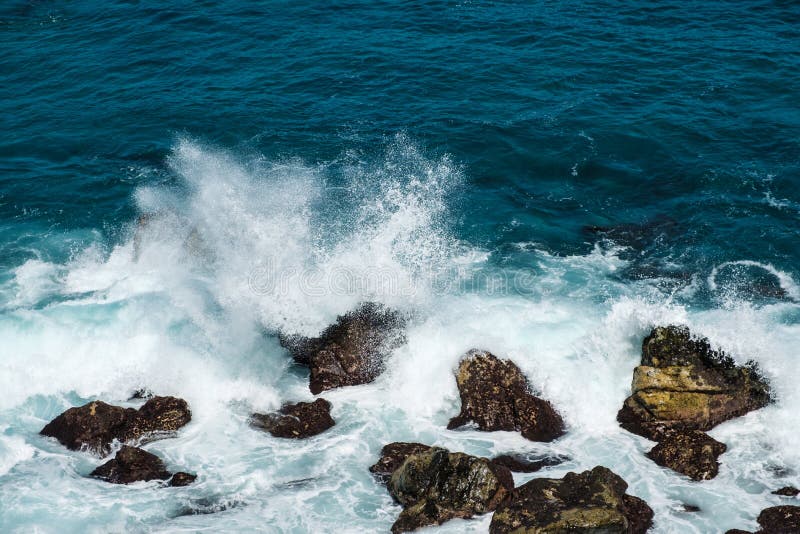 Rough Ocean Waves Crashing on Rocks at Coast or Beach Stock Image ...