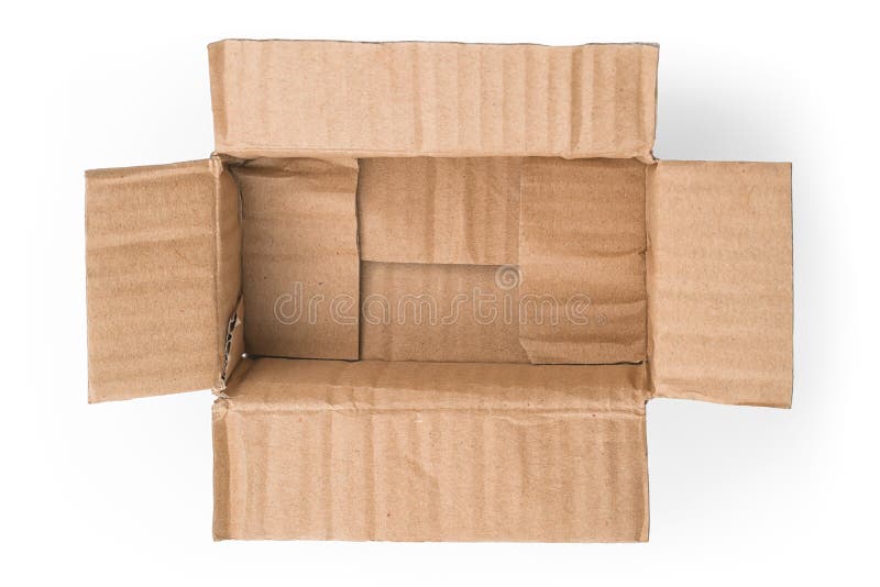 Rough Open Cardboard Box Top View Isolated on White with Clipping Path ...