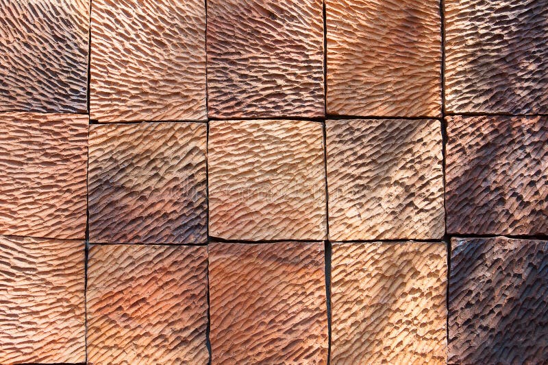 Rough Pattern Clay Bricks Wall Background with Daylight and Shad Stock ...