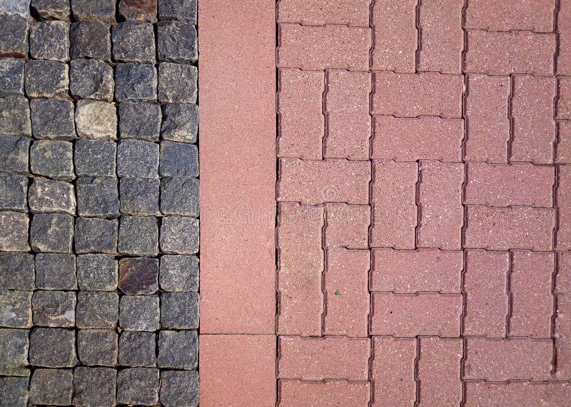 Rough Pavement Texture, Old Gray Granite and Red Tiles Stock Photo ...