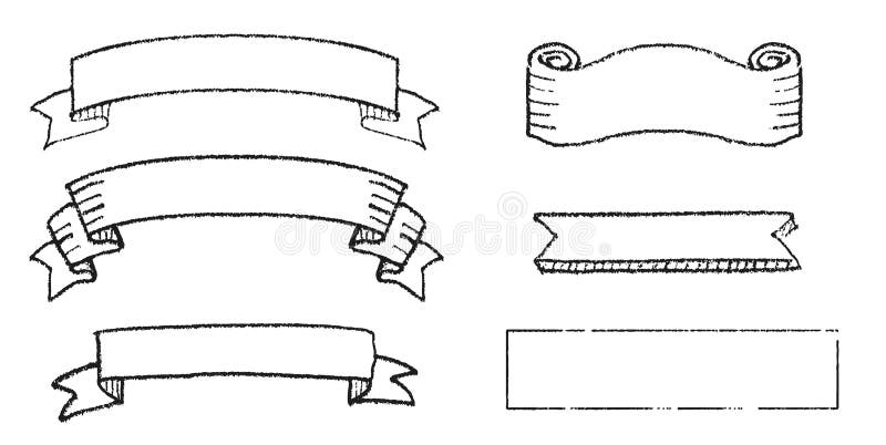 Rough Pencil-drawn Ribbon Set. Stock Vector - Illustration of analog ...