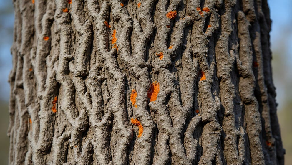 Rough Pine Tree Bark with Orange Lichen and Sap Filled Cracks Stock ...