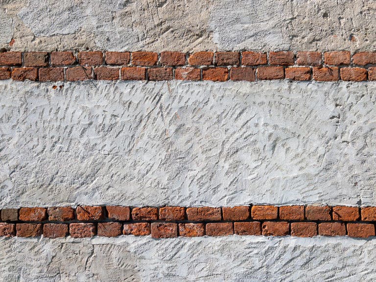 Rough Plaster Wall Texture with Rows of Exposed Antique Red Bricks ...