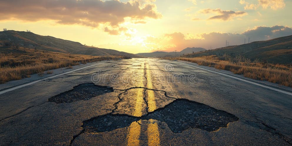 Rough Road with Potholes Creating a Challenging Path, Bumpy Road with ...