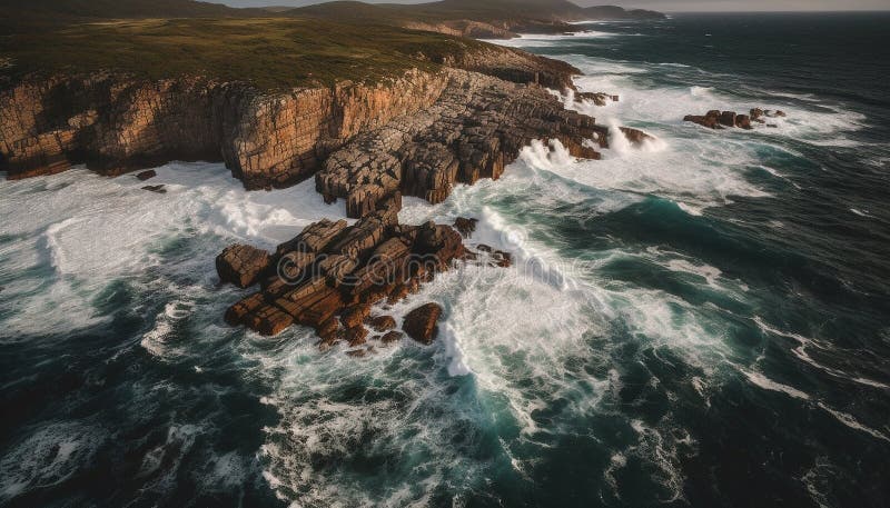 Rough Sandstone Cliff Eroded by Crashing Waves at Waters Edge Generated by AI Stock Illustration ...