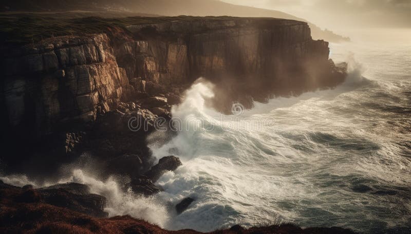 Rough Sandstone Cliffs Crash into Majestic Waves Generated by AI Stock ...