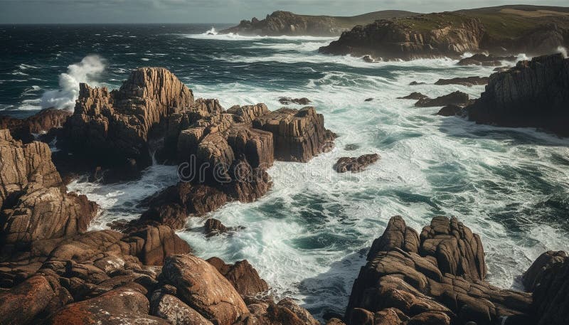 Rough Sandstone Coastline, Majestic Waves Crash in Idyllic Beauty ...