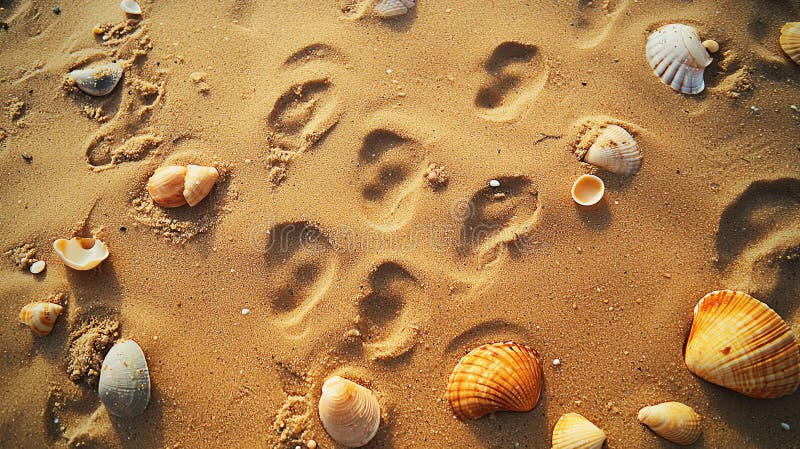 A Rough, Sandy Beach Surface with Footprints, Shells, and Small Pebbles ...
