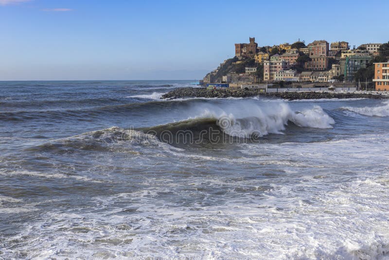 Rough Sea on the Beach of Genoa Sturla, Italy Editorial Stock Image ...