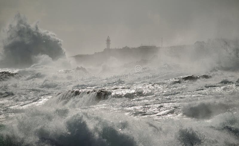 Rough Sea and Lighthouse Background Stock Photo - Image of environment ...