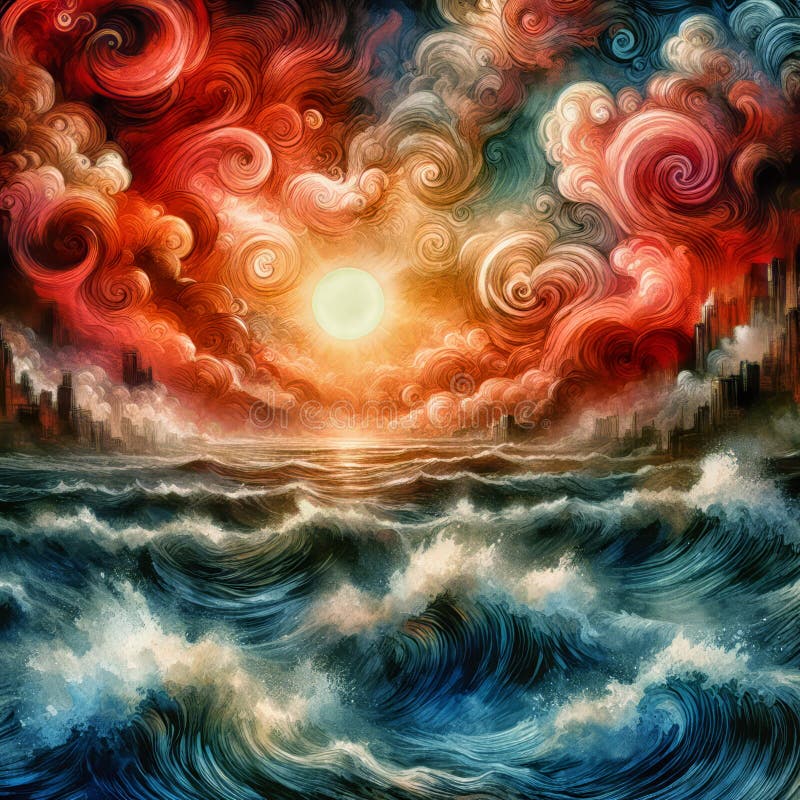 Rough Seas and Abstract Winds with Large Waves Stock Illustration ...