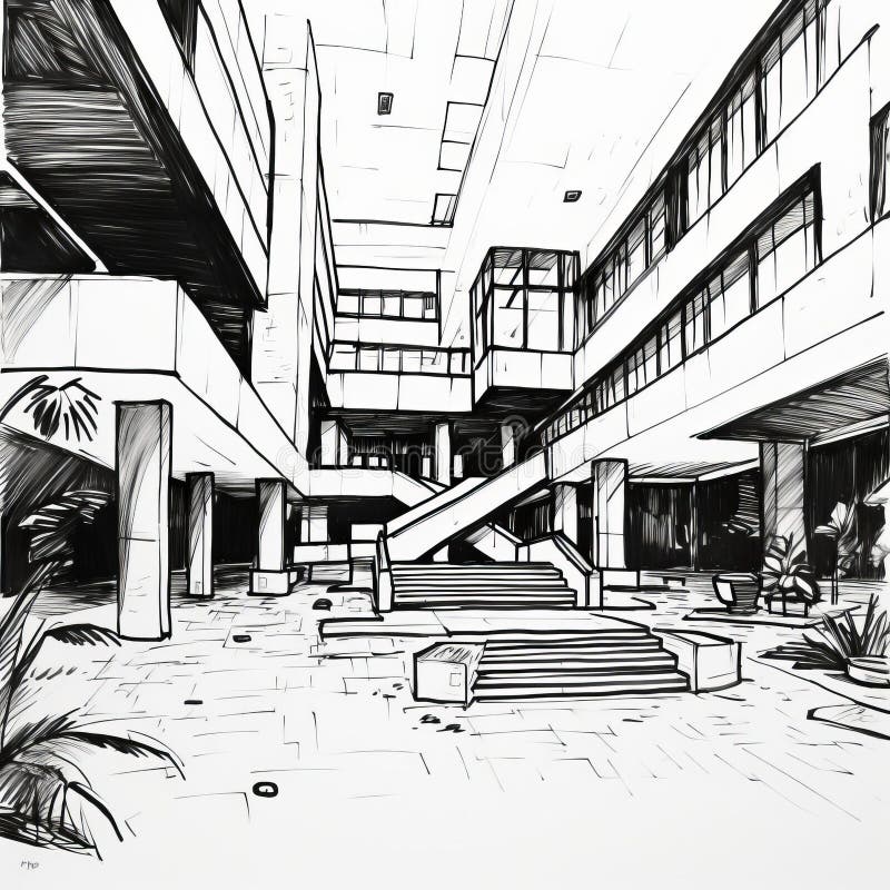Rough Simple Hand Drawn Sketch of an Atrium Design Concept Stock ...
