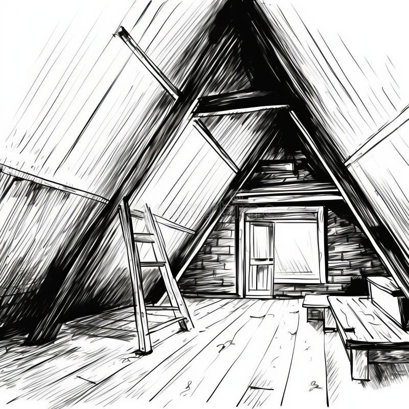 Rough Simple Hand Drawn Sketch of an Attic Room Stock Illustration ...