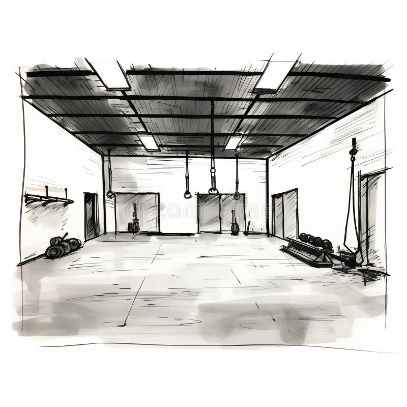 Rough Simple Hand Drawn Sketch of a Basic Gym Design Stock Illustration ...