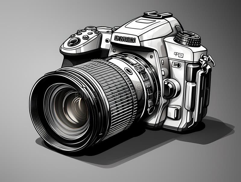 Rough Sketch of a Dslr Camera, a Digital Camera with a Large Lens Stock ...