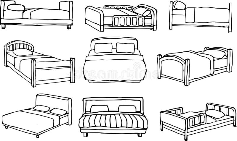 Rough Sketch of Handwritten Bed Outline Set Stock Vector - Illustration ...