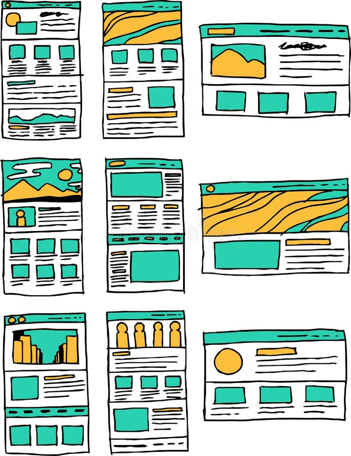 Rough Sketch of Website Mockup Set Stock Vector - Illustration of ...