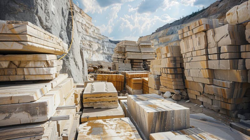 Rough Stone Blocks in Quarry Industrial Background Stock Illustration ...