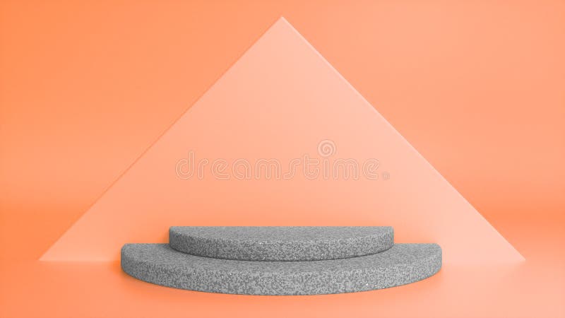 Rough Stone Podium on Orange Abstract Triangular Background. Blank ...