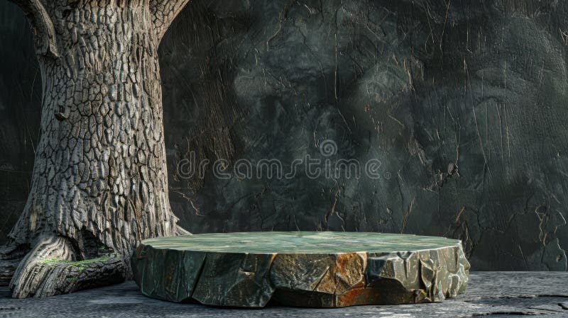 Rough Stone Podium with Tree Trunk in Foreground Stock Illustration ...