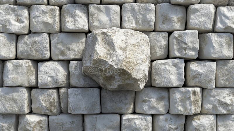 Rough Stone Protruding from Light Gray Stone Wall Stock Illustration ...