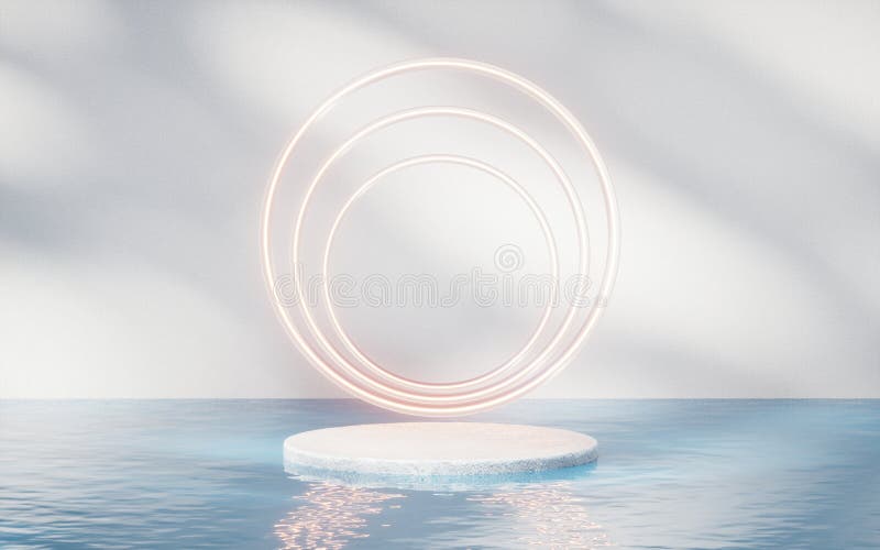 Rough Stone Stage with Water Surface, 3d Rendering Stock Illustration ...